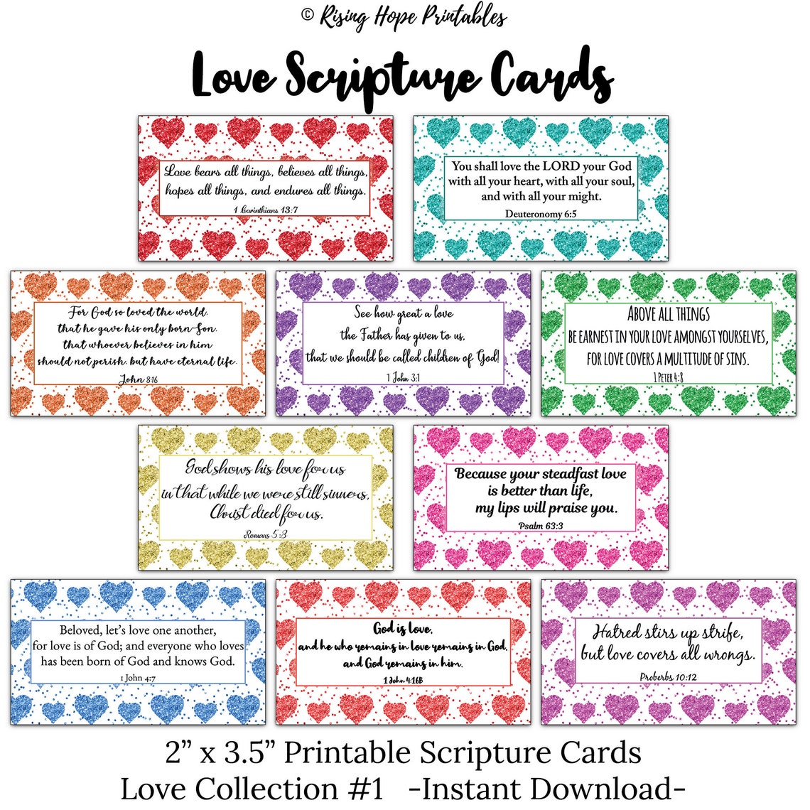 Love Scripture Cards -C1- INSTANT DOWNLOAD, 2x3.5 Love Heart Scripture ...