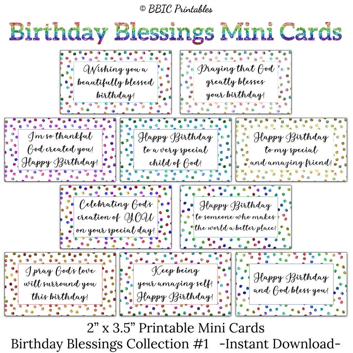 Birthday Blessings Printable Mini Cards -C1- INSTANT DOWNLOAD ...