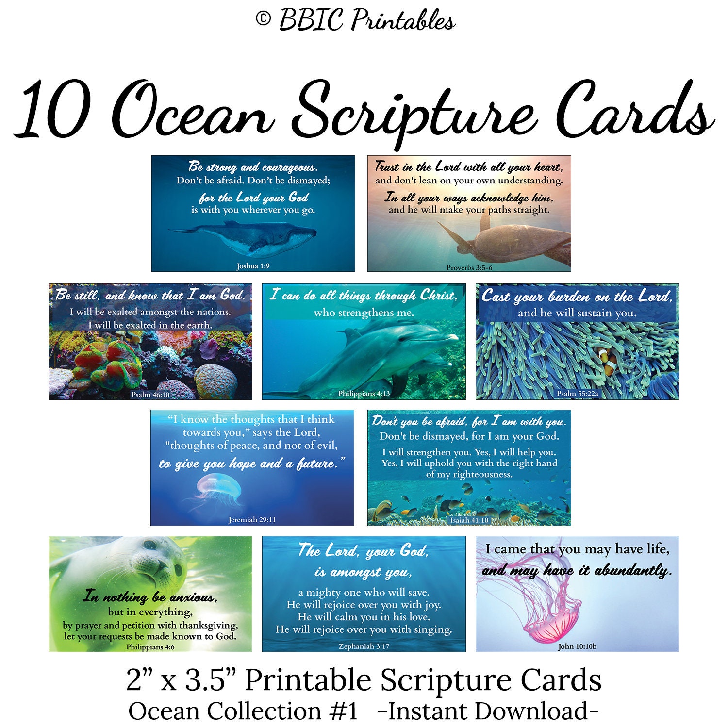10 Ocean Printable Scripture Cards -collection #1- INSTANT DOWNLOAD ...