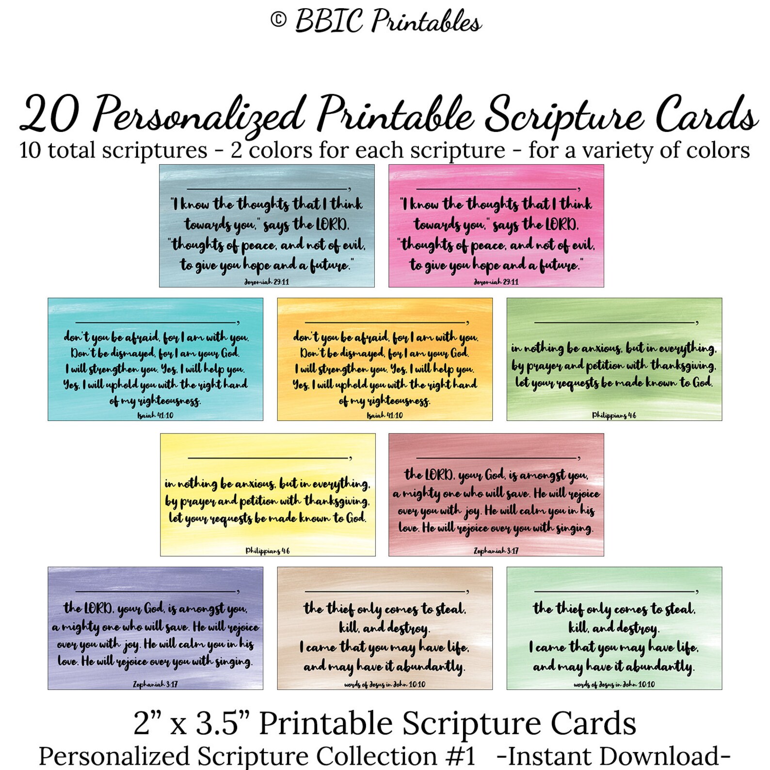 20 Personalized Printable Scripture Cards personalized Collection 1 ...