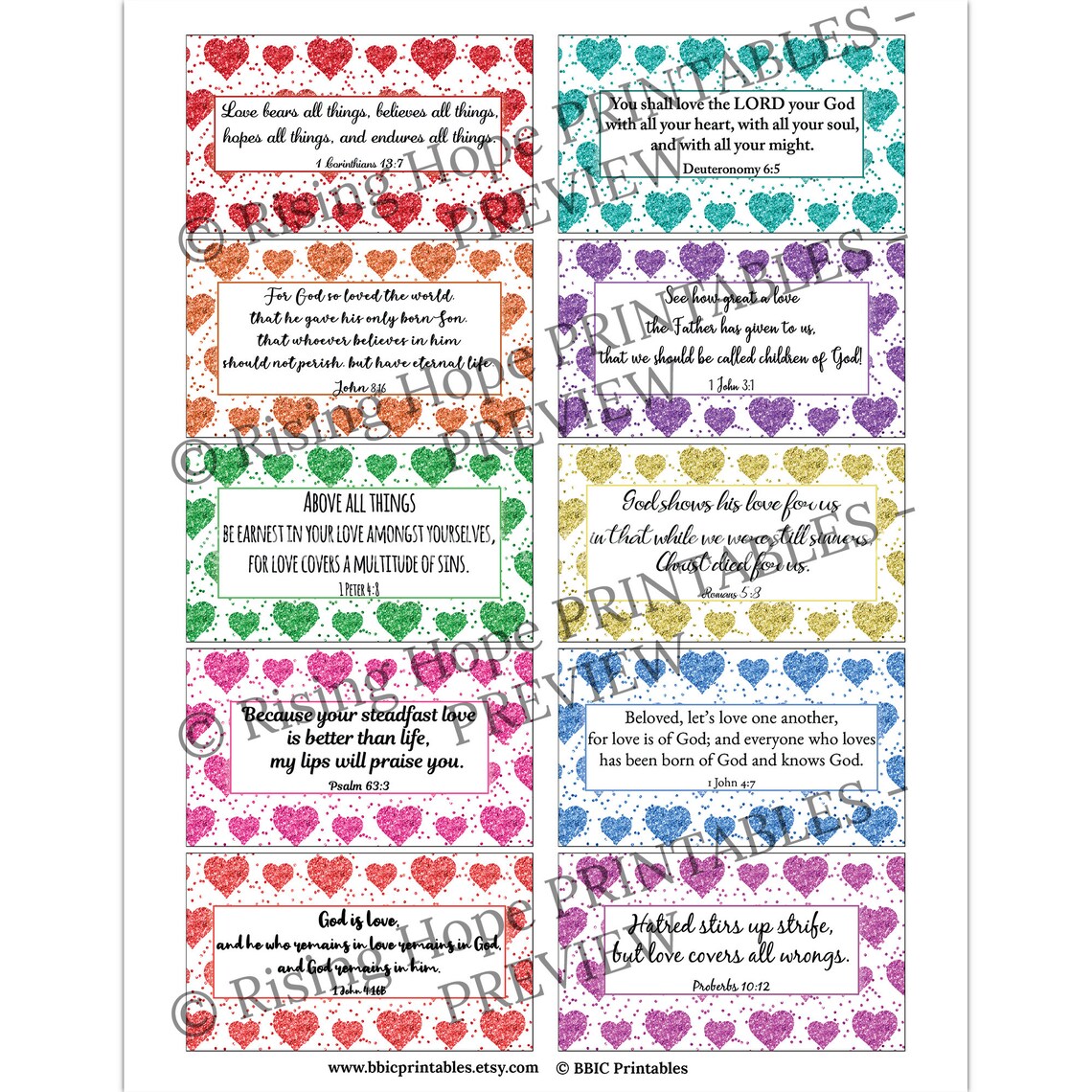 Love Scripture Cards C1 INSTANT DOWNLOAD, 2x3.5 Love Heart Scripture ...