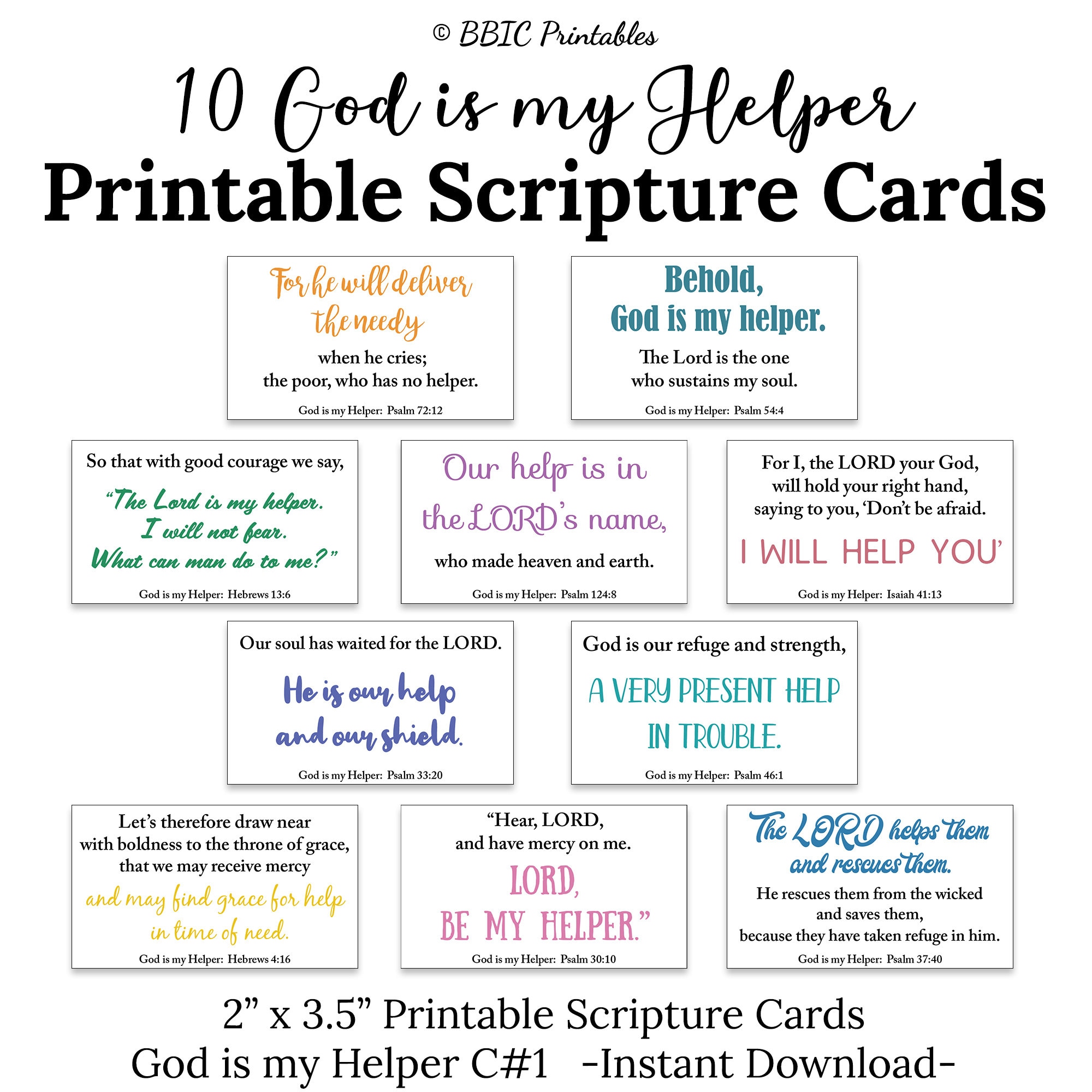 10 God is My Helper Printable Scripture Cards -C1- INSTANT DOWNLOAD ...