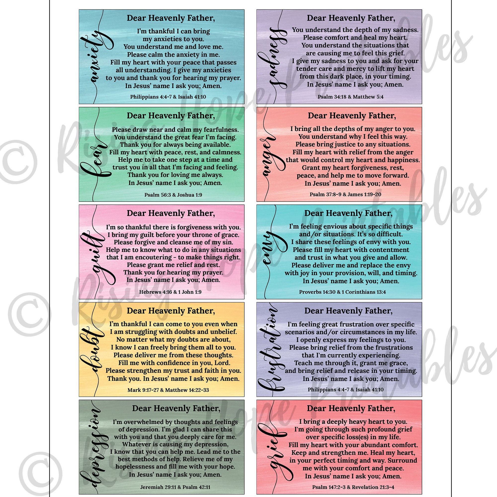 10 Printable Topic Prayer Cards -C1- INSTANT DOWNLOAD, Prayer Cards ...