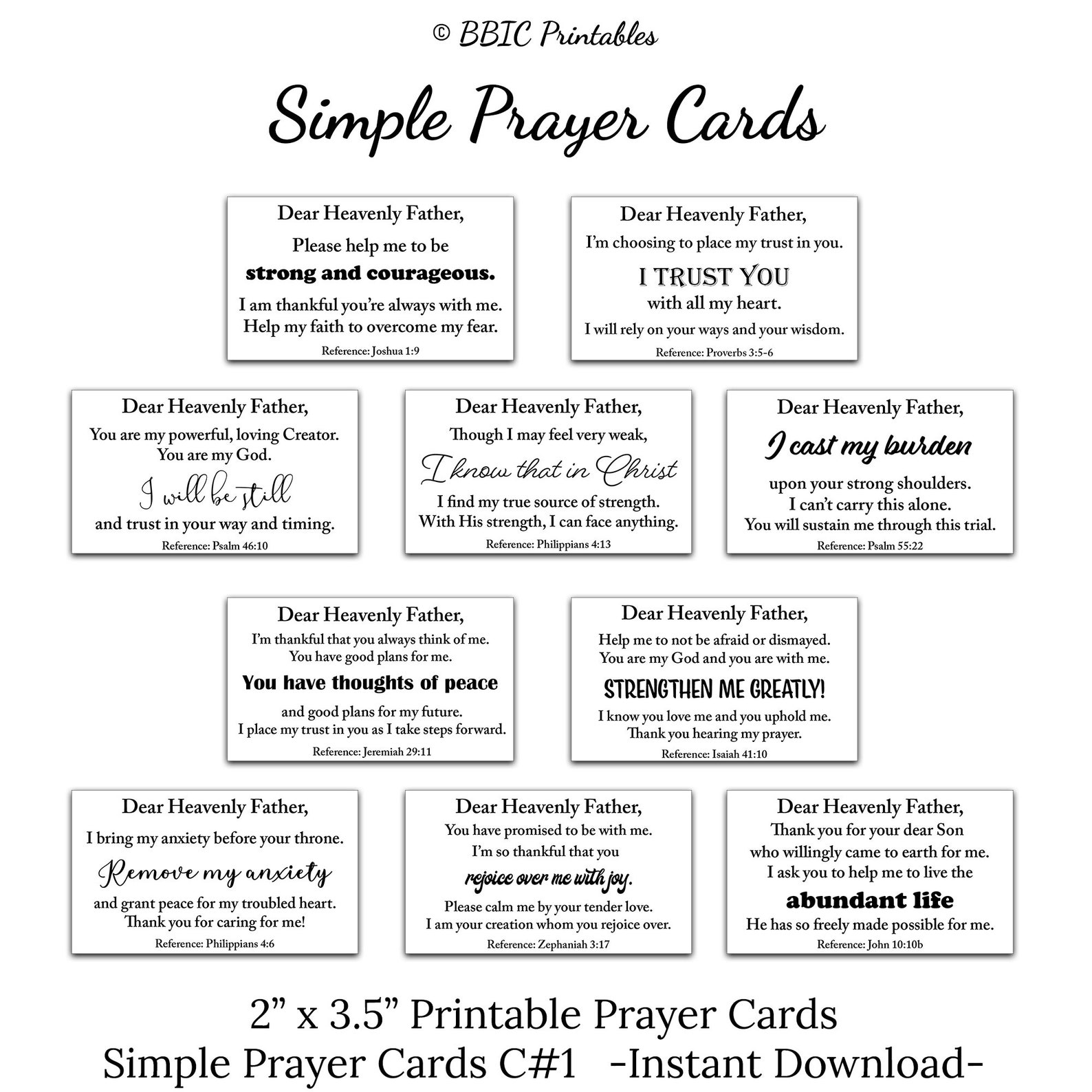 10 Encouraging Unisex Printable Prayer Cards -C1- INSTANT DOWNLOAD ...