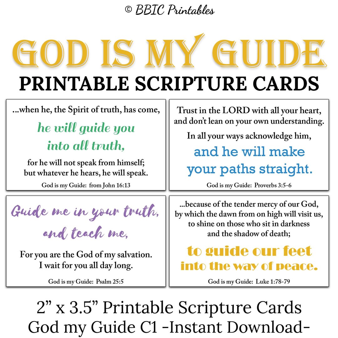 10 God is My Guide Printable Scripture Cards -C1- INSTANT DOWNLOAD, God ...