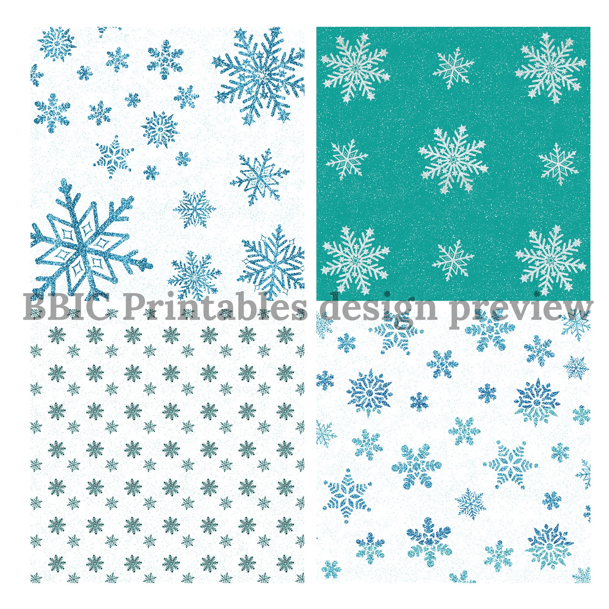 Snowflake Digital Paper INSTANT DOWNLOAD, 12x12 Printable Glittery ...