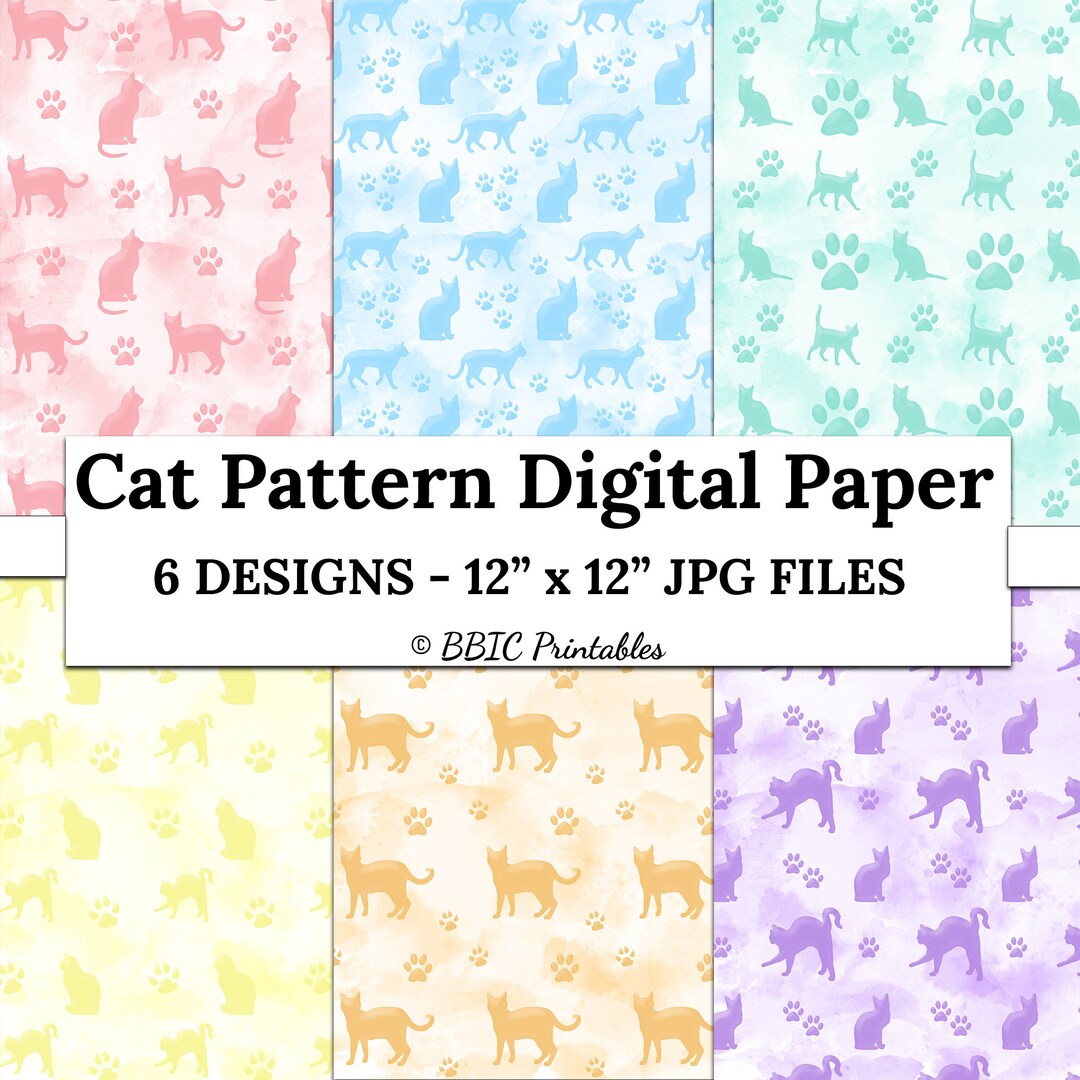 Cat Watercolor Digital Paper- INSTANT DOWNLOAD, 12x12 Printable Cute ...