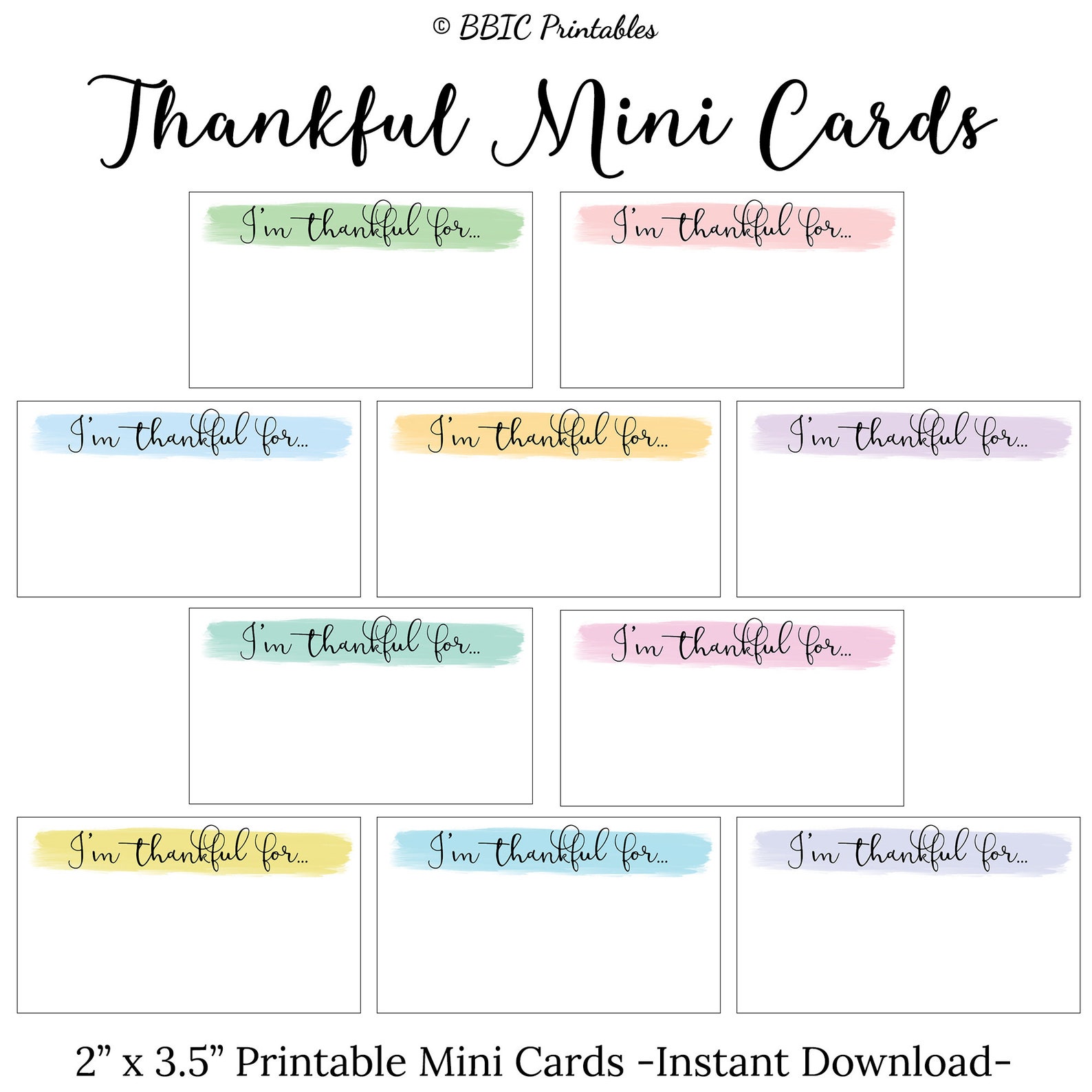 Thankful Printable Mini Cards- INSTANT DOWNLOAD, I'm Thankful for ...