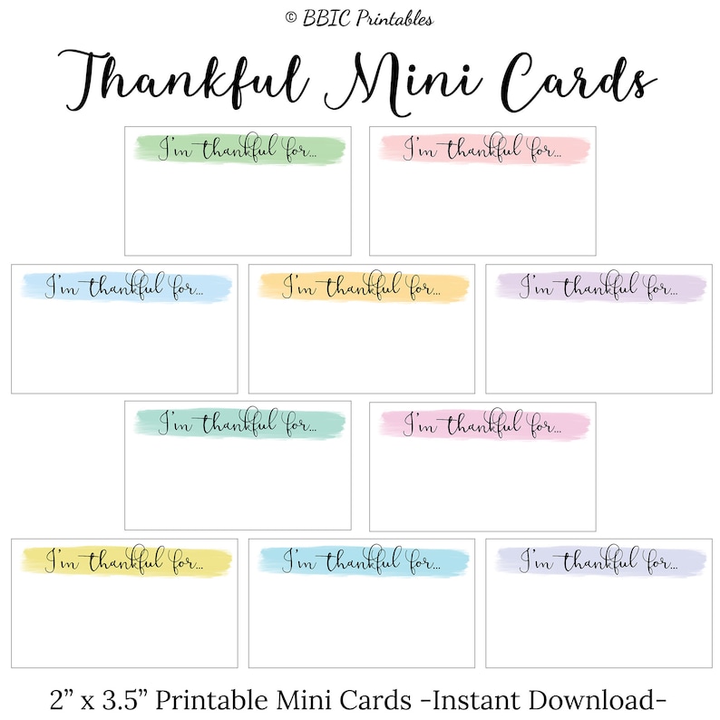Thankful Printable Mini Cards- INSTANT DOWNLOAD, I'm Thankful for ...