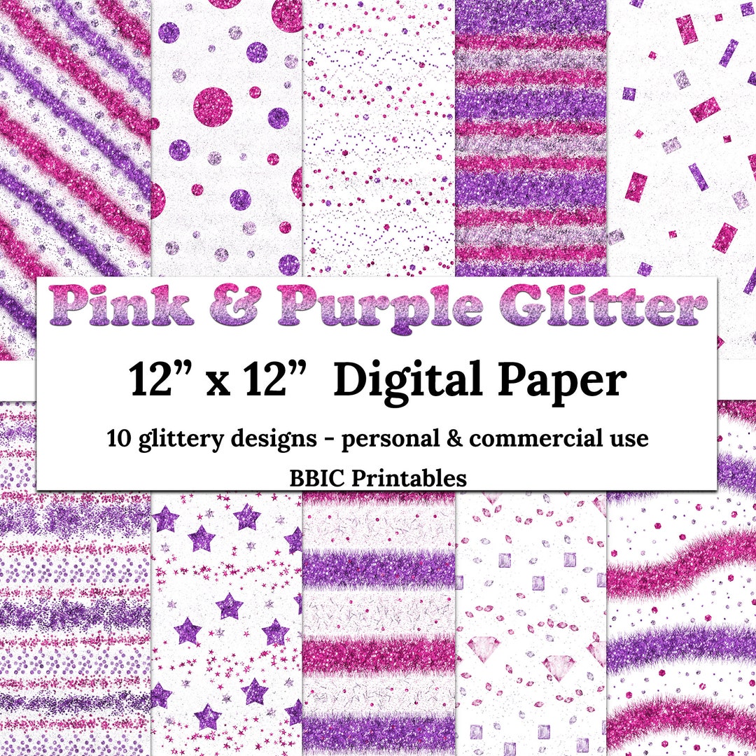 Pink & Purple Glitter Digital Paper- INSTANT DOWNLOAD, 12x12 Pink ...