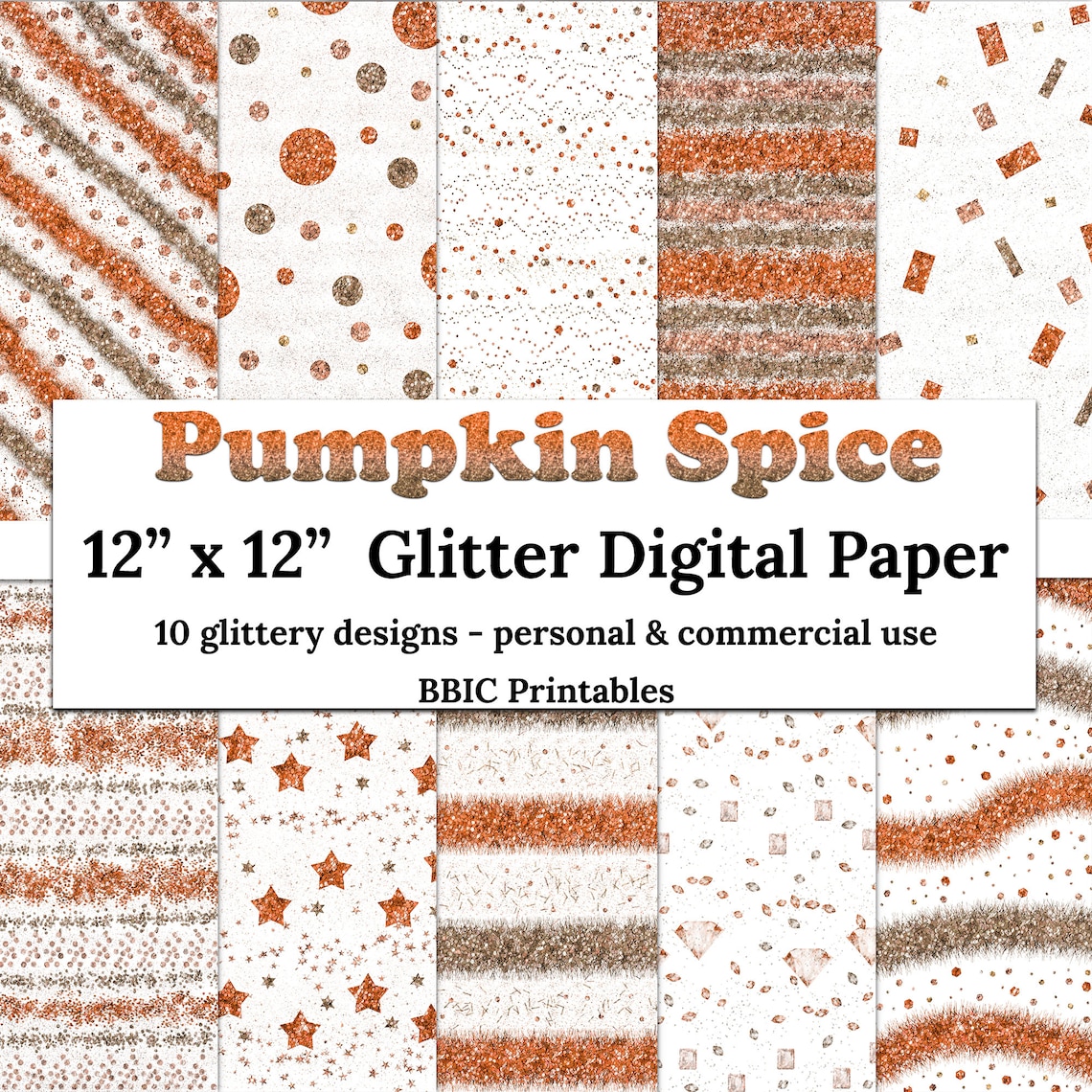 Pumpkin Spice Digital Paper INSTANT DOWNLOAD, 12x12 Fall Autumn Orange ...