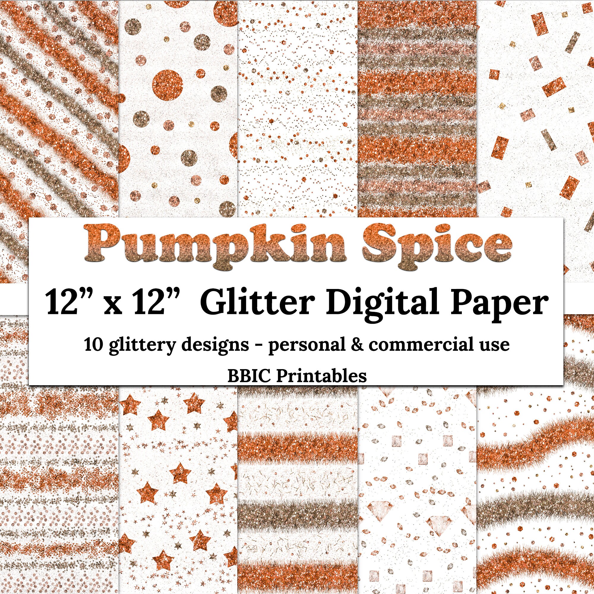 Pumpkin Spice Digital Paper INSTANT DOWNLOAD, 12x12 Fall Autumn Orange ...