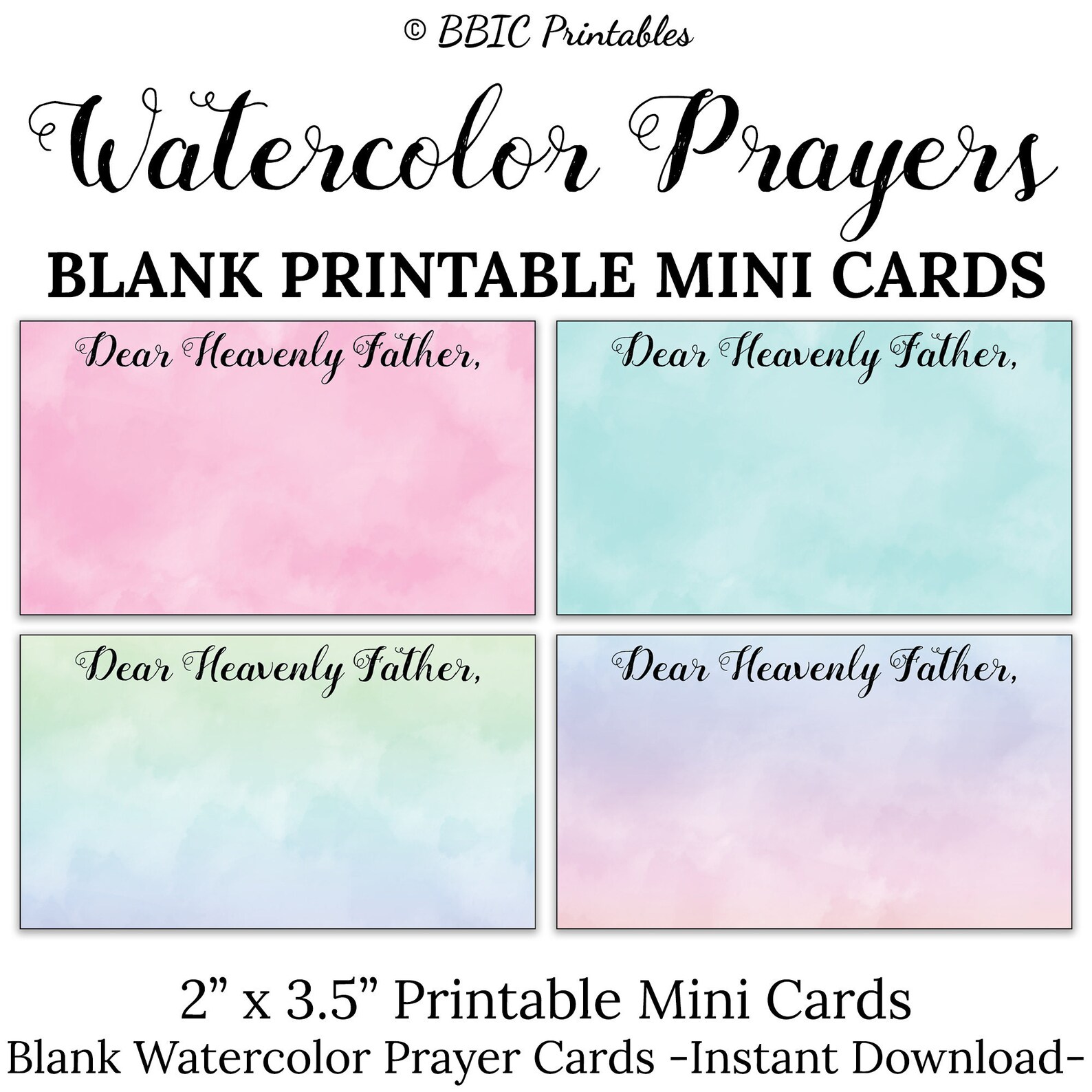 20 Watercolor Prayer Cards- DIGITAL DOWNLOAD, Blank Watercolor ...