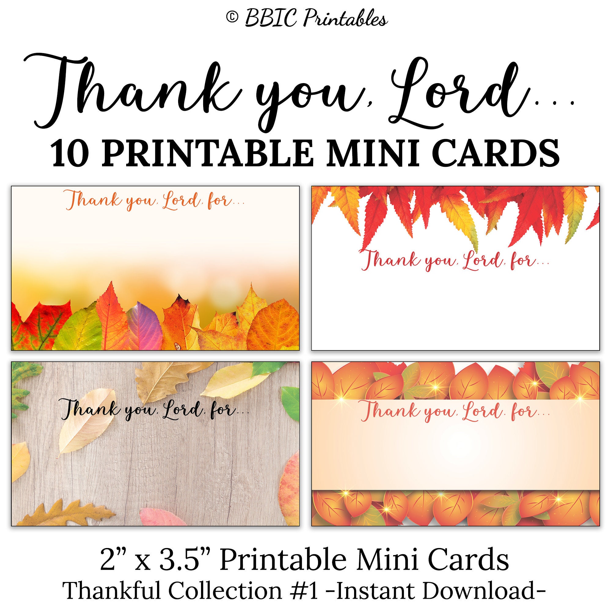 Thankful Printable Mini Cards- INSTANT DOWNLOAD, Digital Printable ...