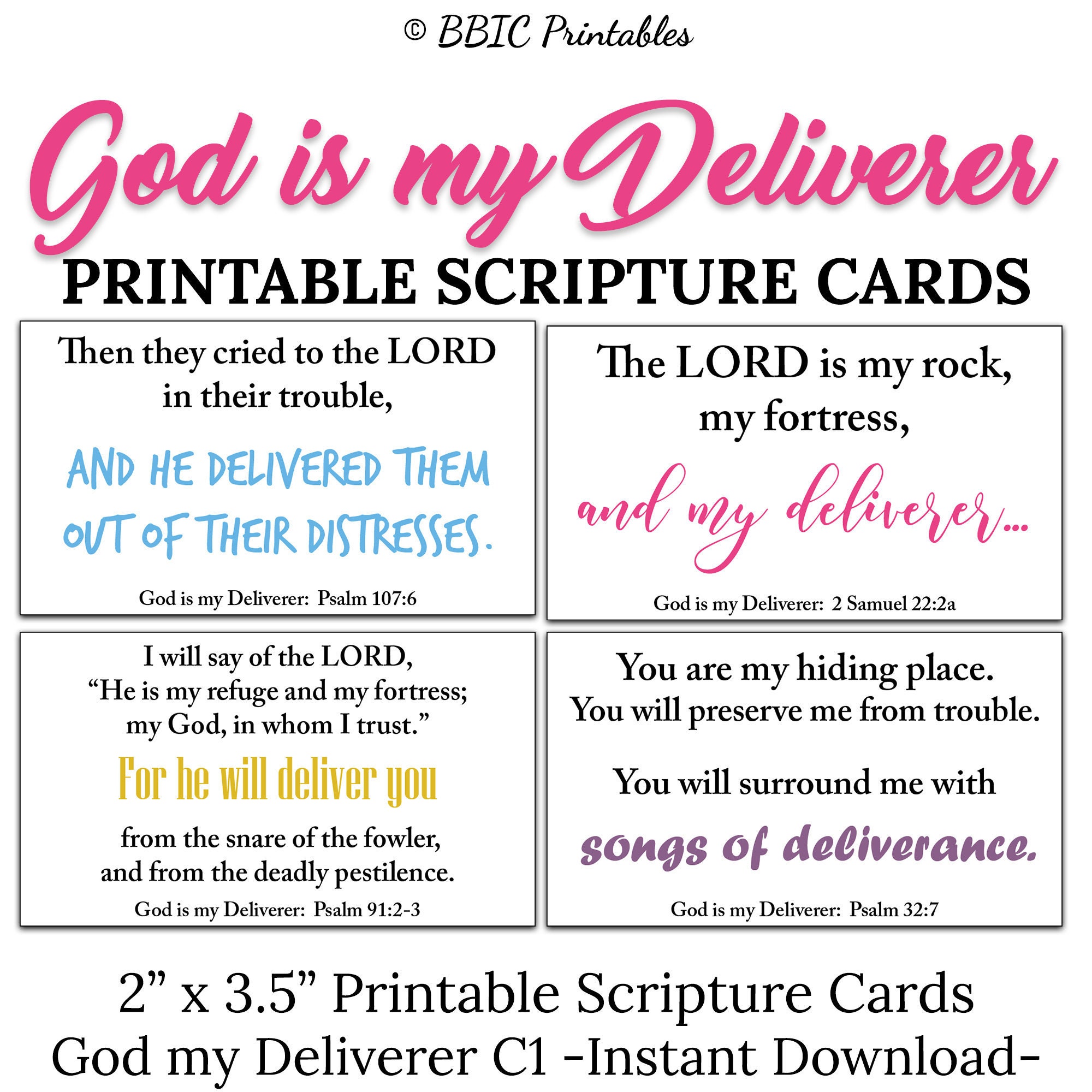 10 God is My Deliverer Printable Scripture Cards -C1- INSTANT DOWNLOAD ...