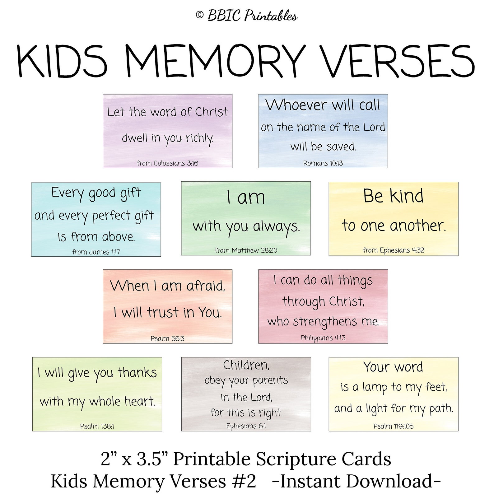 10 Kids Memory Verses -C2- INSTANT DOWNLOAD, Kids Children's Memory ...
