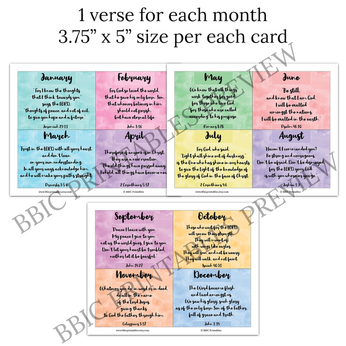 Verse of the Month Scripture Cards -C1- INSTANT DOWNLOAD, 3.75x5 ...