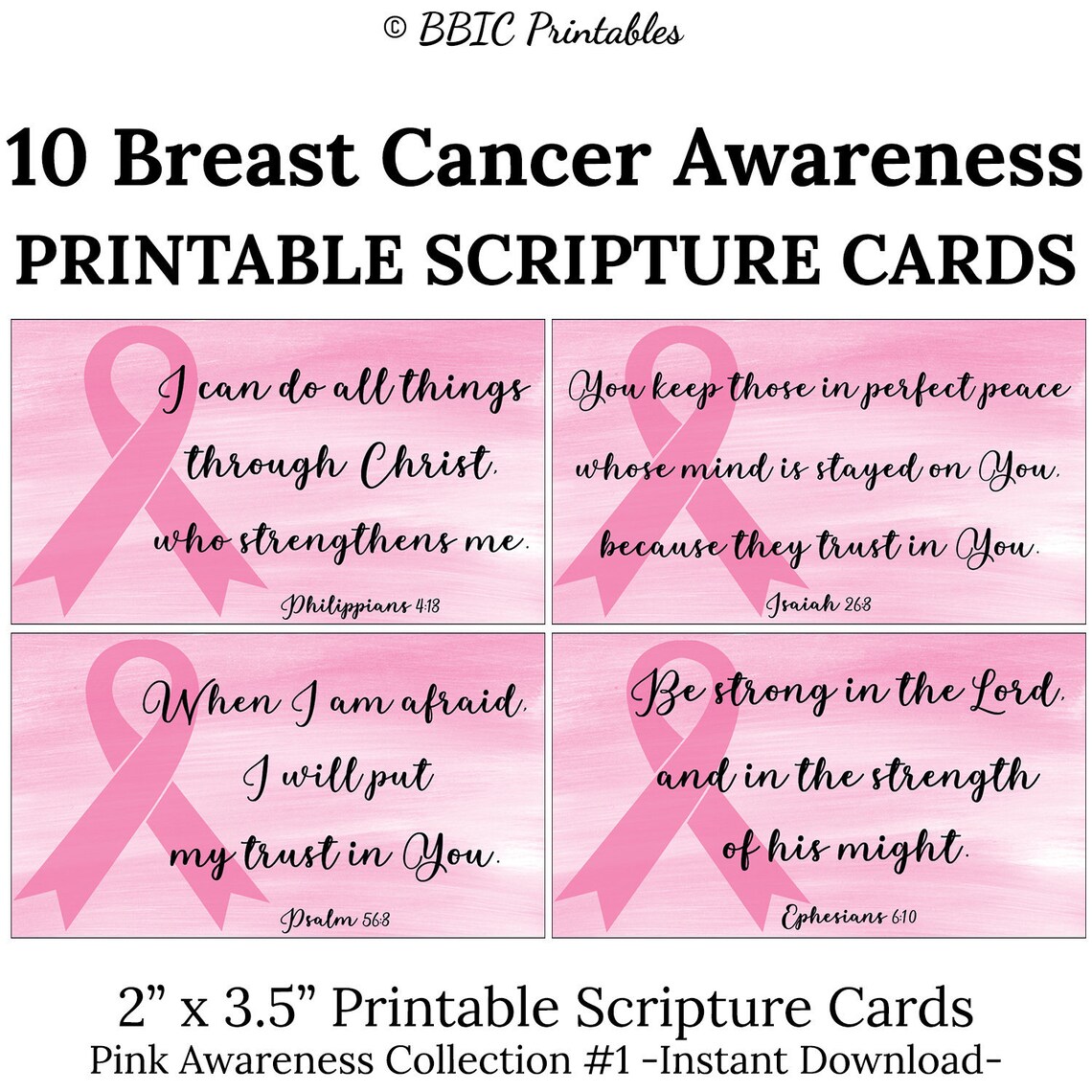 10 Pink Breast Cancer Awareness Printable Scripture Cards -C1- INSTANT ...