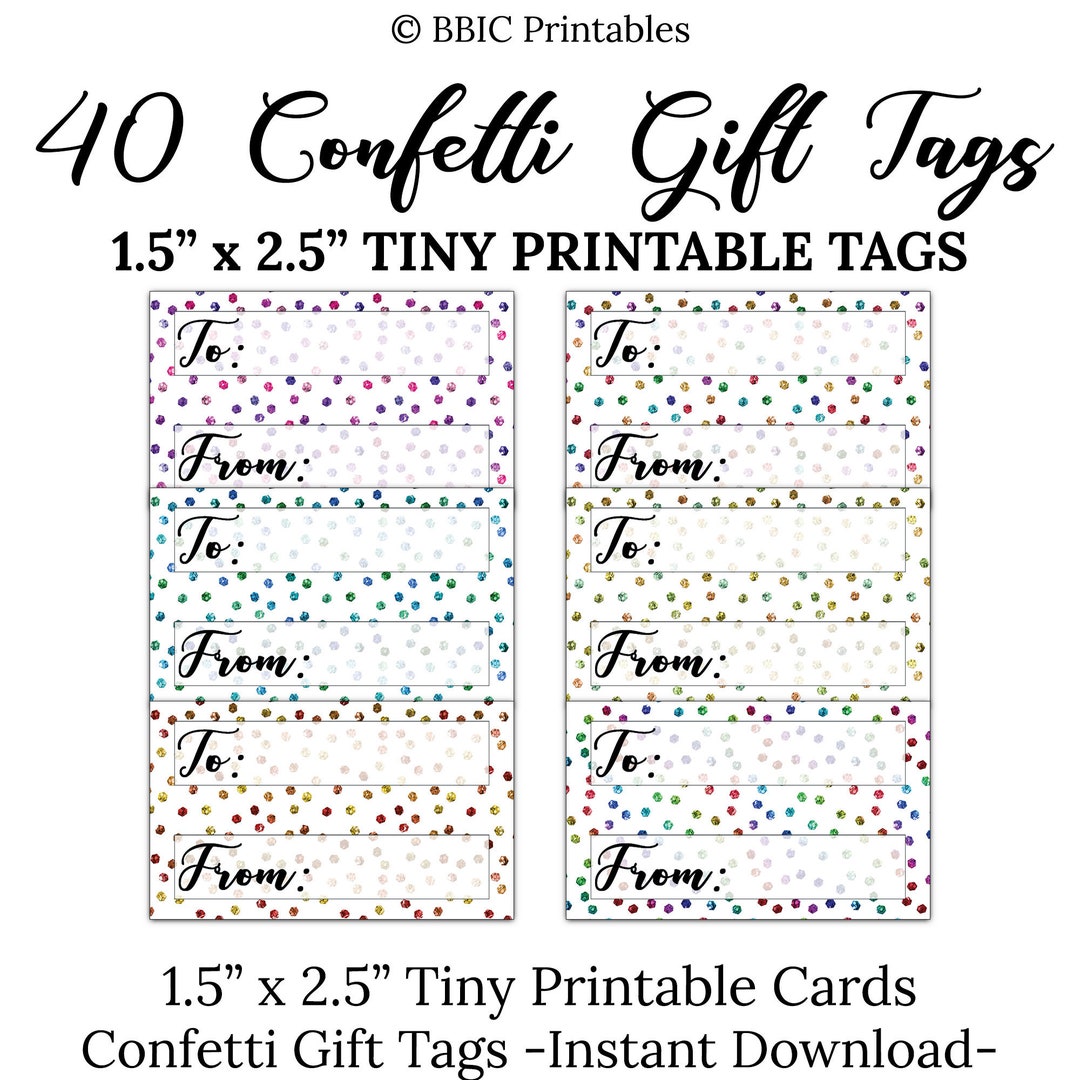 40 Tiny Confetti Gift Tags- DIGITAL DOWNLOAD, Small Tiny Multicolor ...