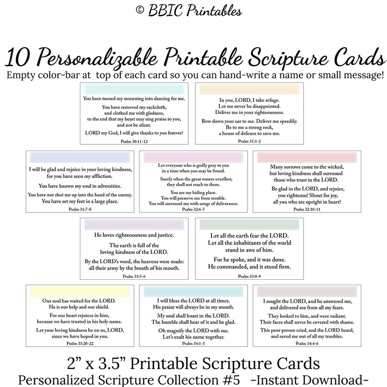 10 Personalizable Printable PSALM Scripture Cards -personalized ...