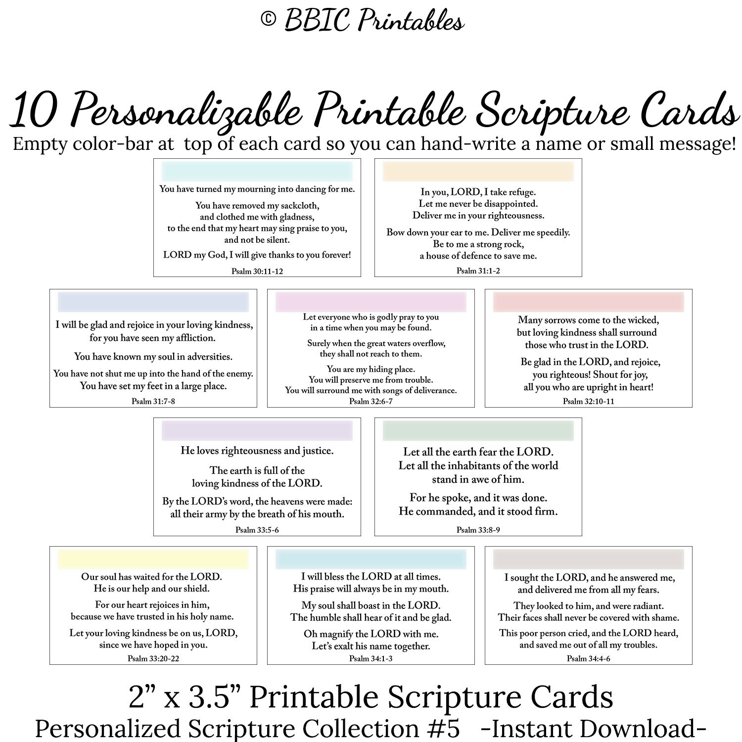 10 Personalizable Printable PSALM Scripture Cards -personalized ...