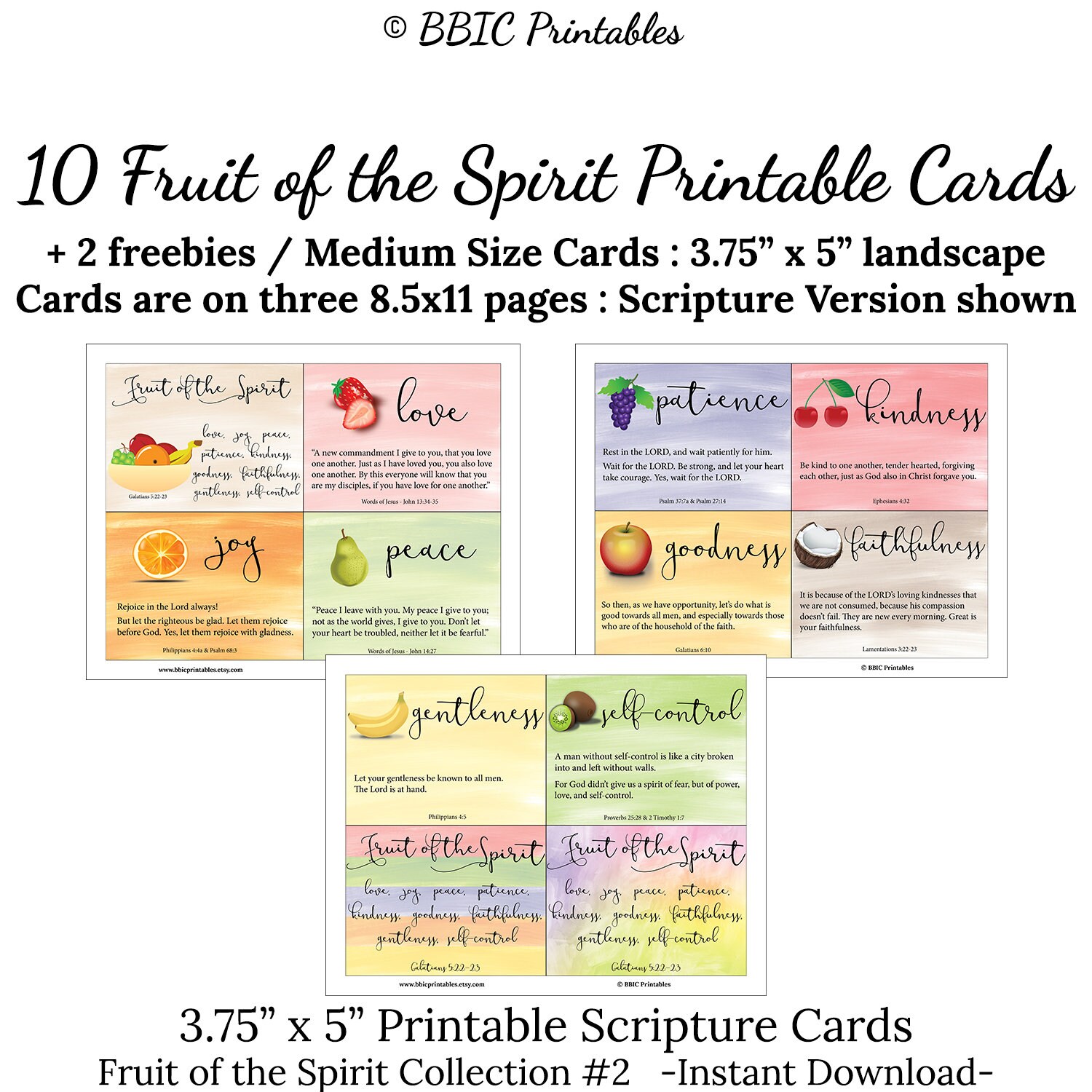 10 Fruit of the Spirit Printable Scripture Cards -galatians 5- C2 ...
