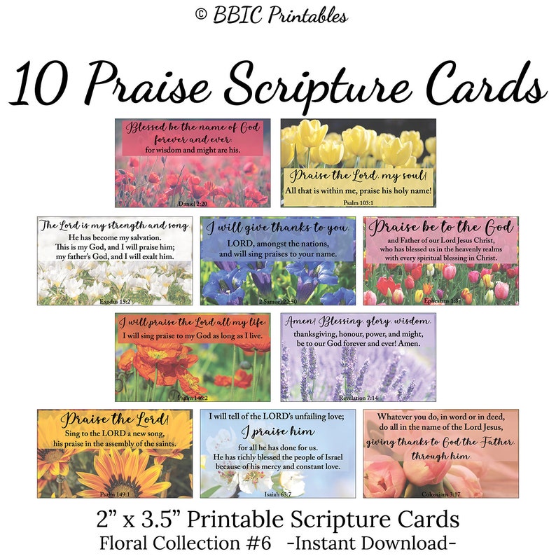10 Praise Floral Printable Scripture Cards C6 INSTANT - Etsy