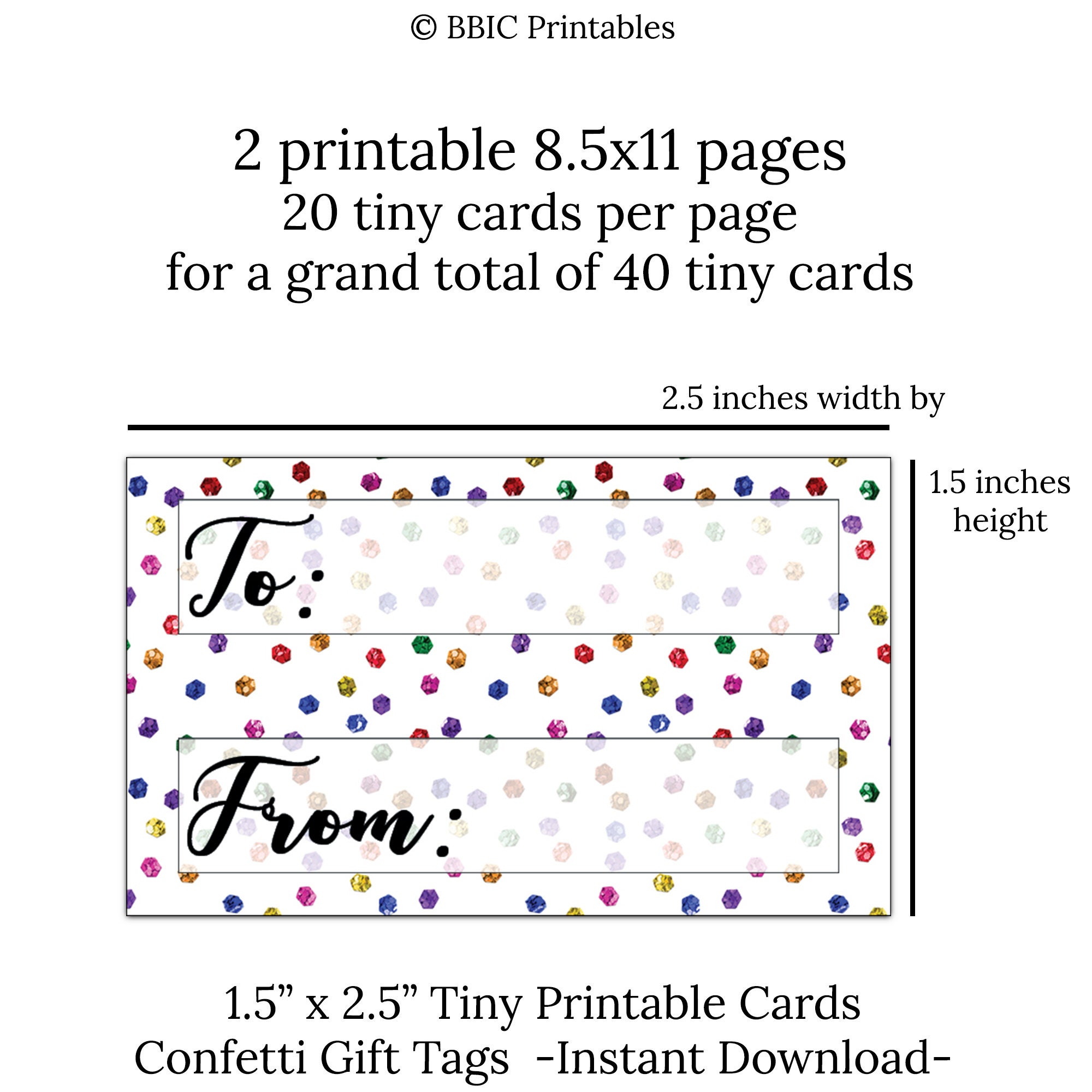 40 Tiny Confetti Gift Tags- DIGITAL DOWNLOAD, Small Tiny Multicolor ...