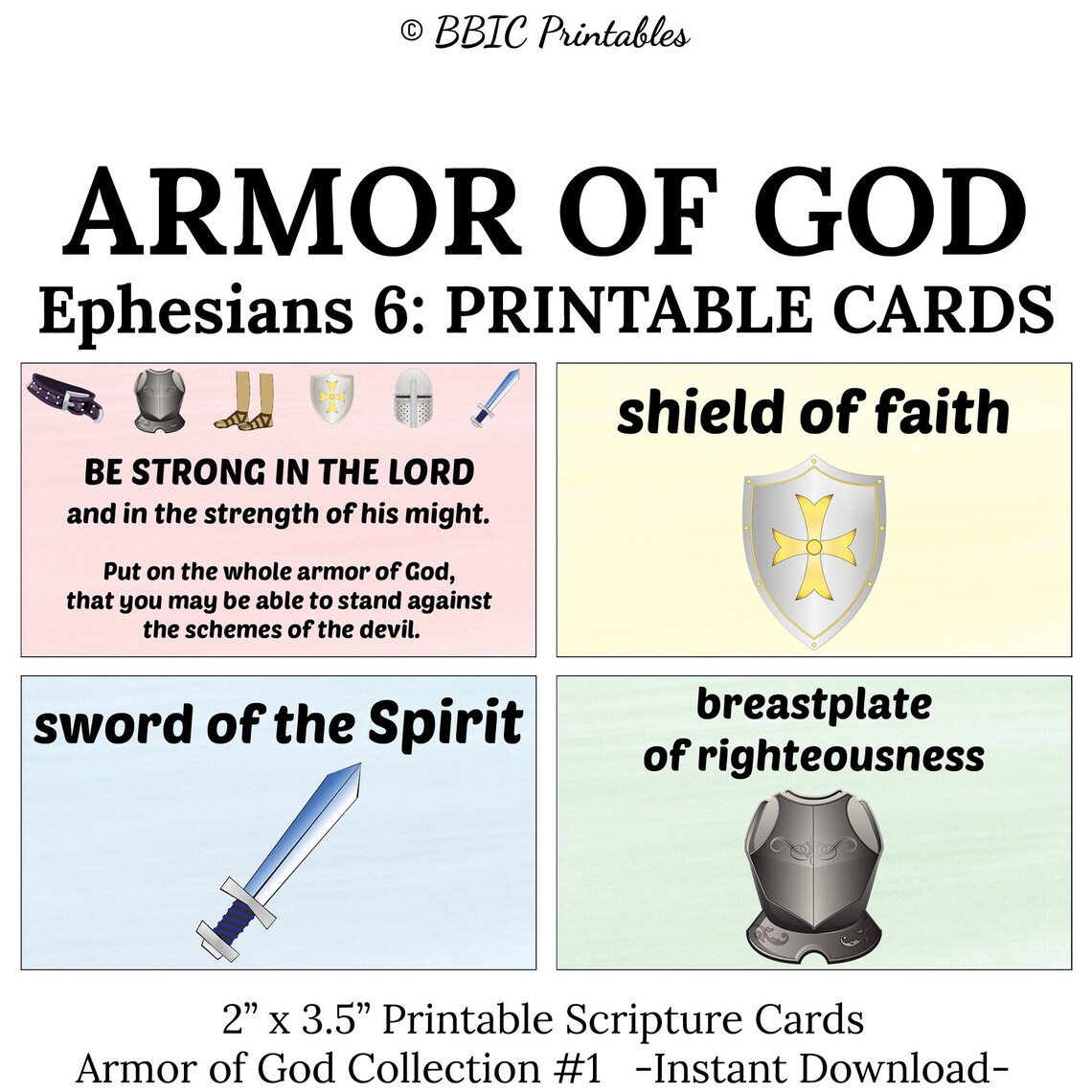 Armor of God Scripture Cards -C1- INSTANT DOWNLOAD, Ephesians 6:10-17 ...