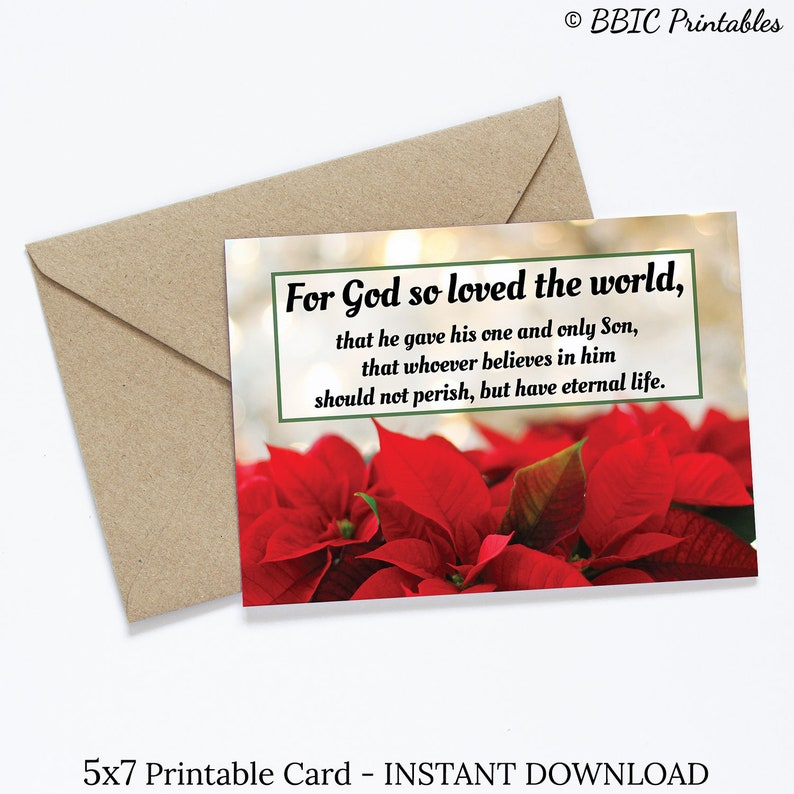 Printable Card -john 3:16- 5x7 Blank Inside Card- INSTANT DOWNLOAD ...