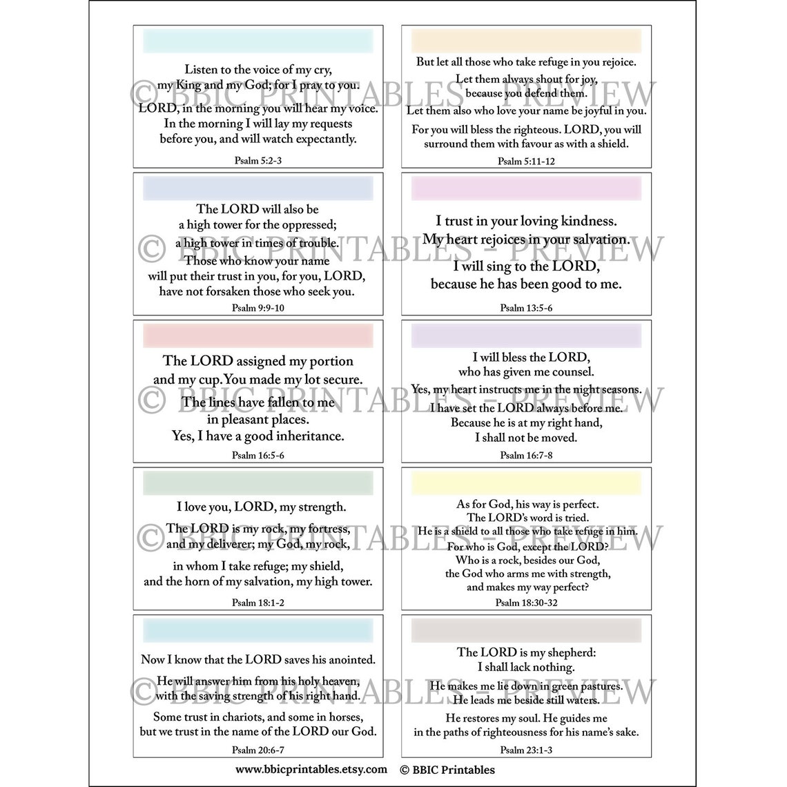 10 Personalizable Printable PSALM Scripture Cards -personalized ...