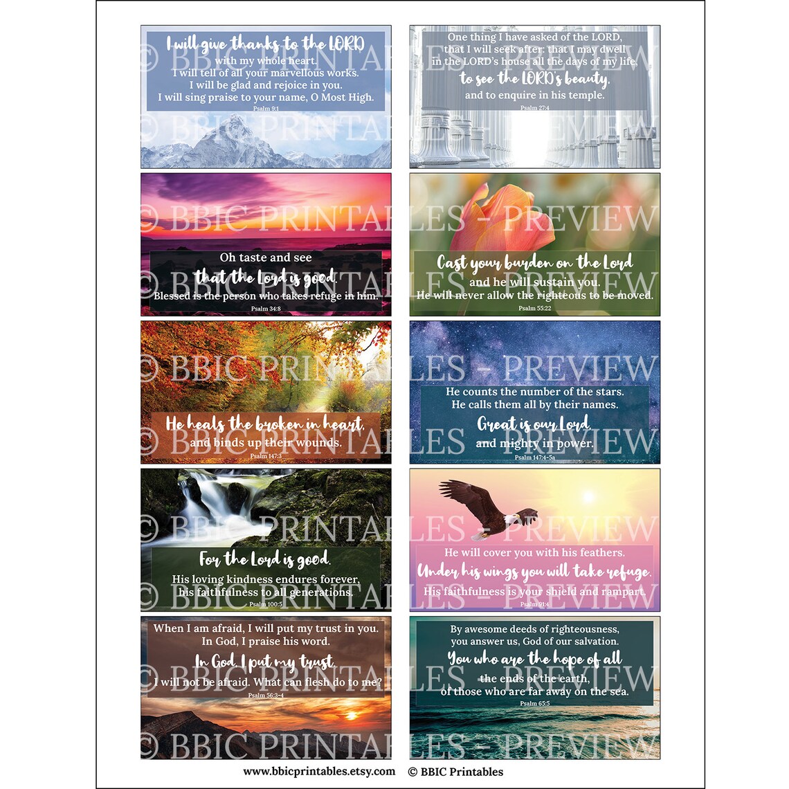 10 Psalm Verses Printable Scripture Cards psalm Collection 1 INSTANT ...