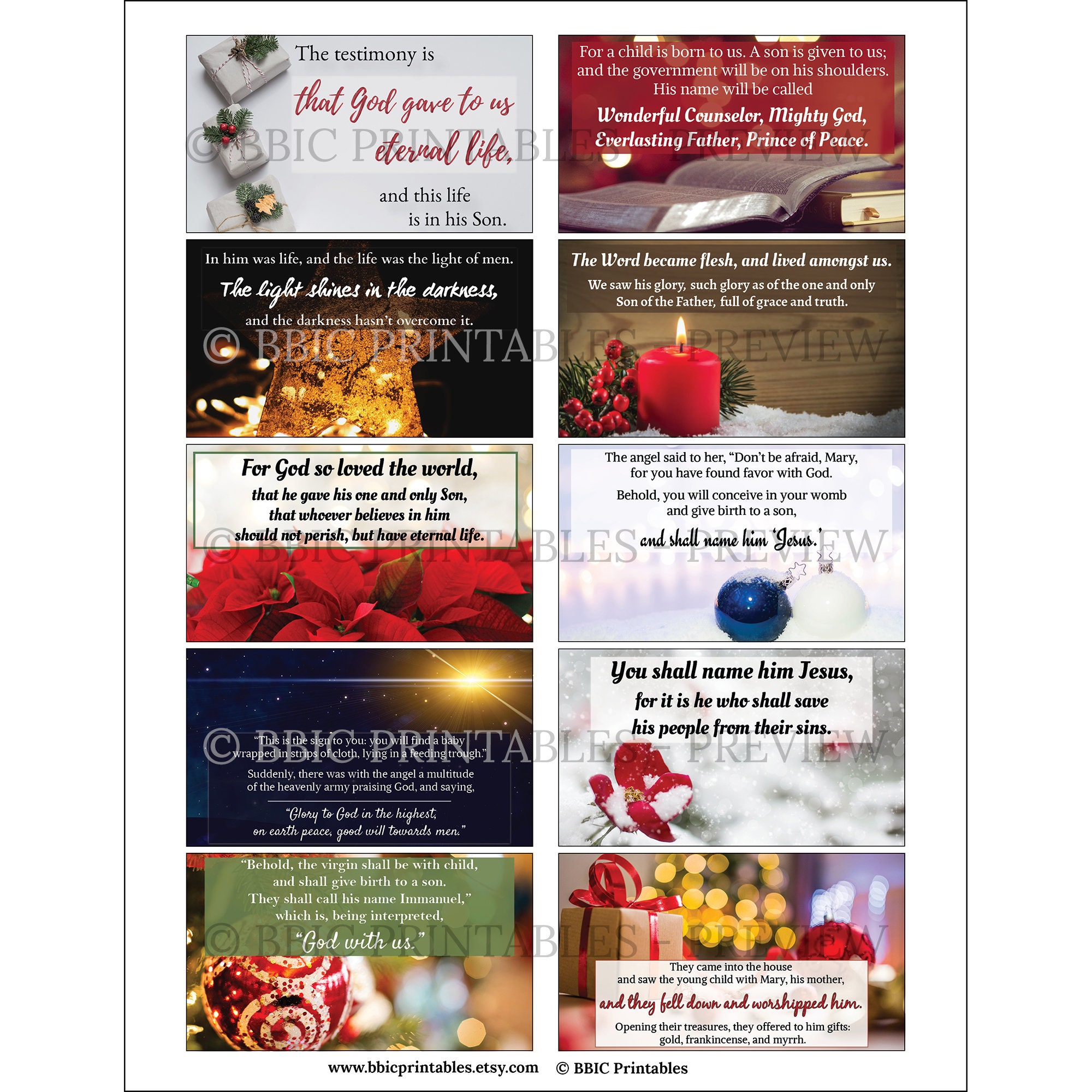 CHRISTMAS Scripture Cards -C1- INSTANT DOWNLOAD, Merry Christmas Bible ...