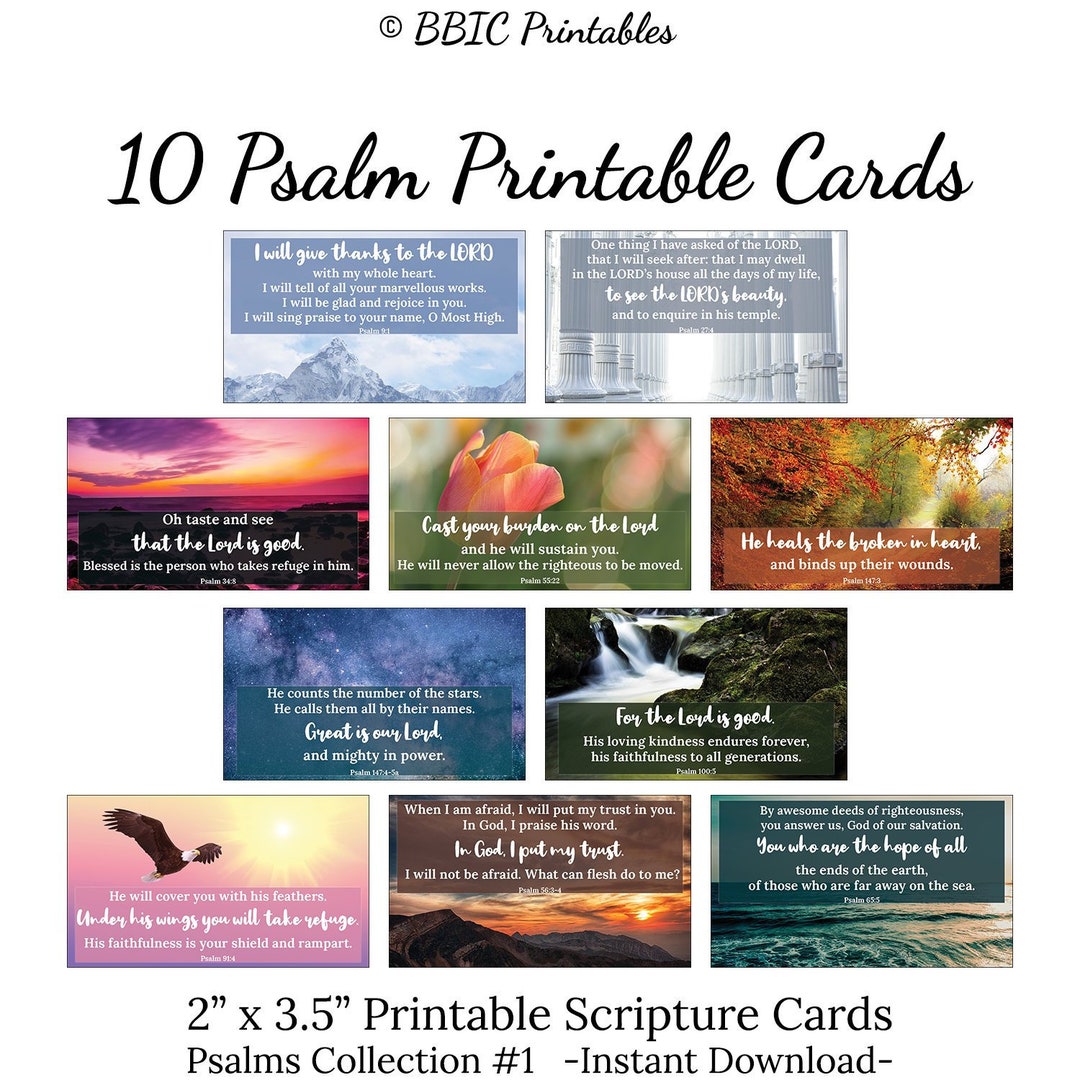10 Psalm Verses Printable Scripture Cards -psalm Collection #1- INSTANT ...