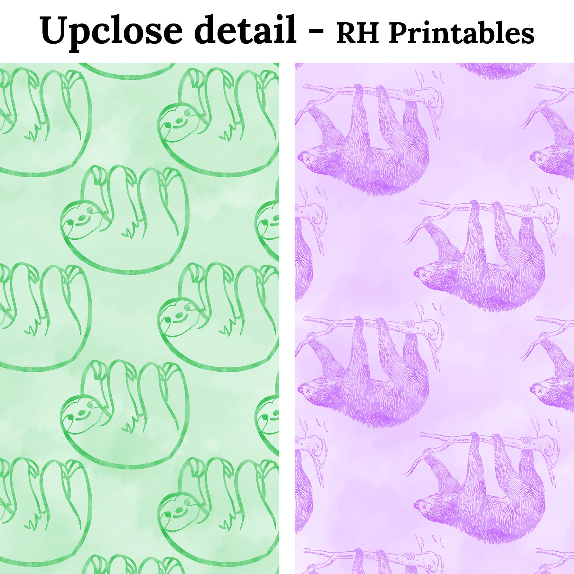 Watercolor Sloth Digital Paper- INSTANT DOWNLOAD, 12x12 15 Colors ...