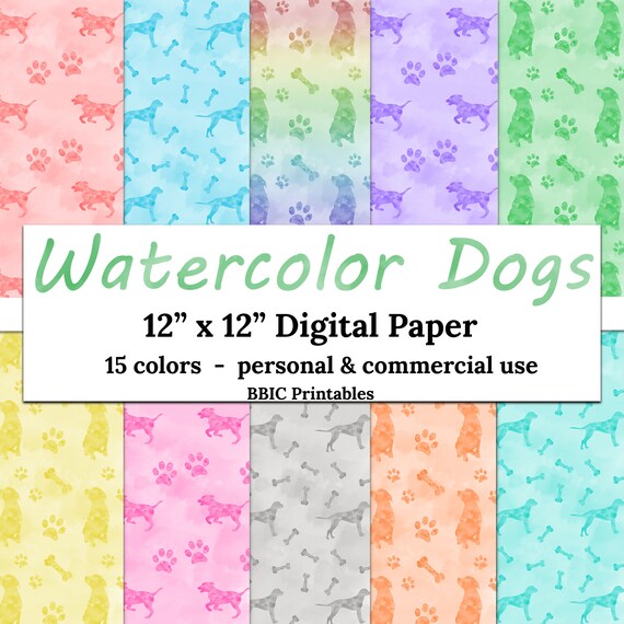 Watercolor Dog Digital Paper INSTANT DOWNLOAD 12x12 15 | Etsy
