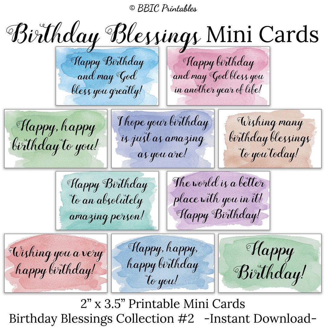 Birthday Blessings Printable Mini Cards -C2- INSTANT DOWNLOAD, Digital ...