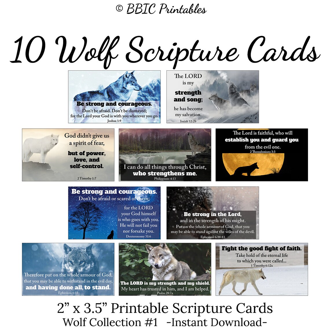 10 Wolf Printable Scripture Cards -C#1- INSTANT DOWNLOAD, Wolf Wolves ...