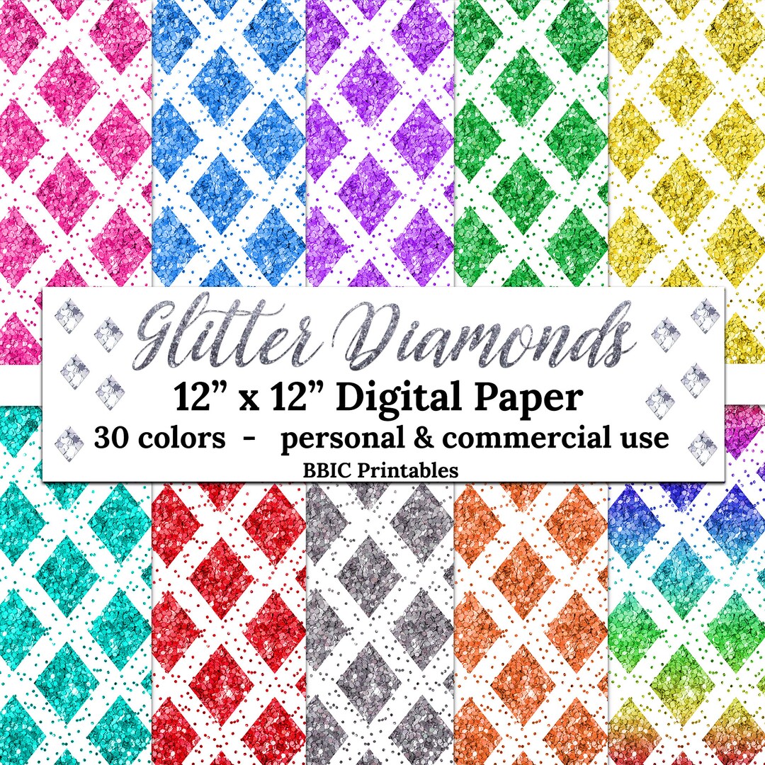 Glitter Diamonds Digital Paper INSTANT DOWNLOAD, 12x12 30 Colors ...