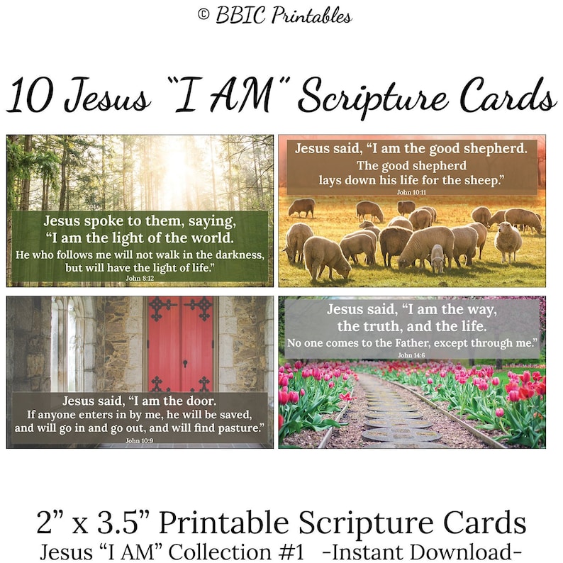 10 Mini Jesus "i Am" Printable Scripture Cards -I Am Collection #1 ...