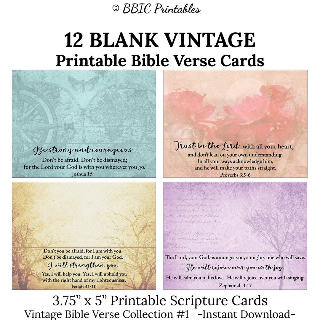 12 Blank Vintage Printable Bible Verse Cards C1 INSTANT DOWNLOAD, 3 ...