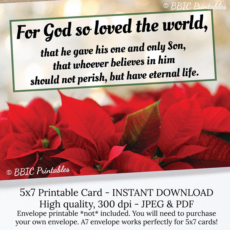 Printable Card -john 3:16- 5x7 Blank Inside Card- INSTANT DOWNLOAD ...