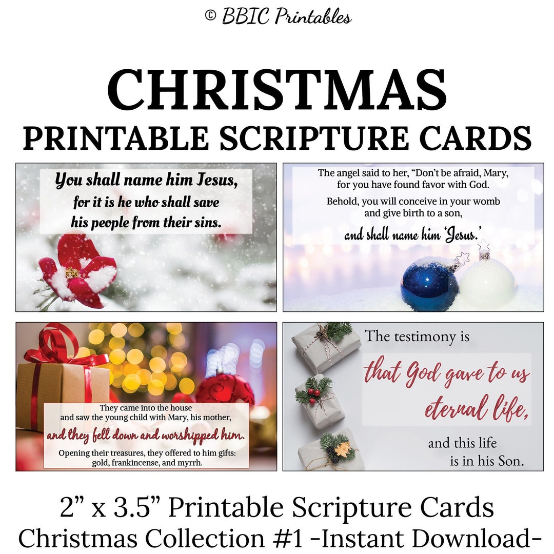 CHRISTMAS Scripture Cards -C1- INSTANT DOWNLOAD, Merry Christmas Bible ...