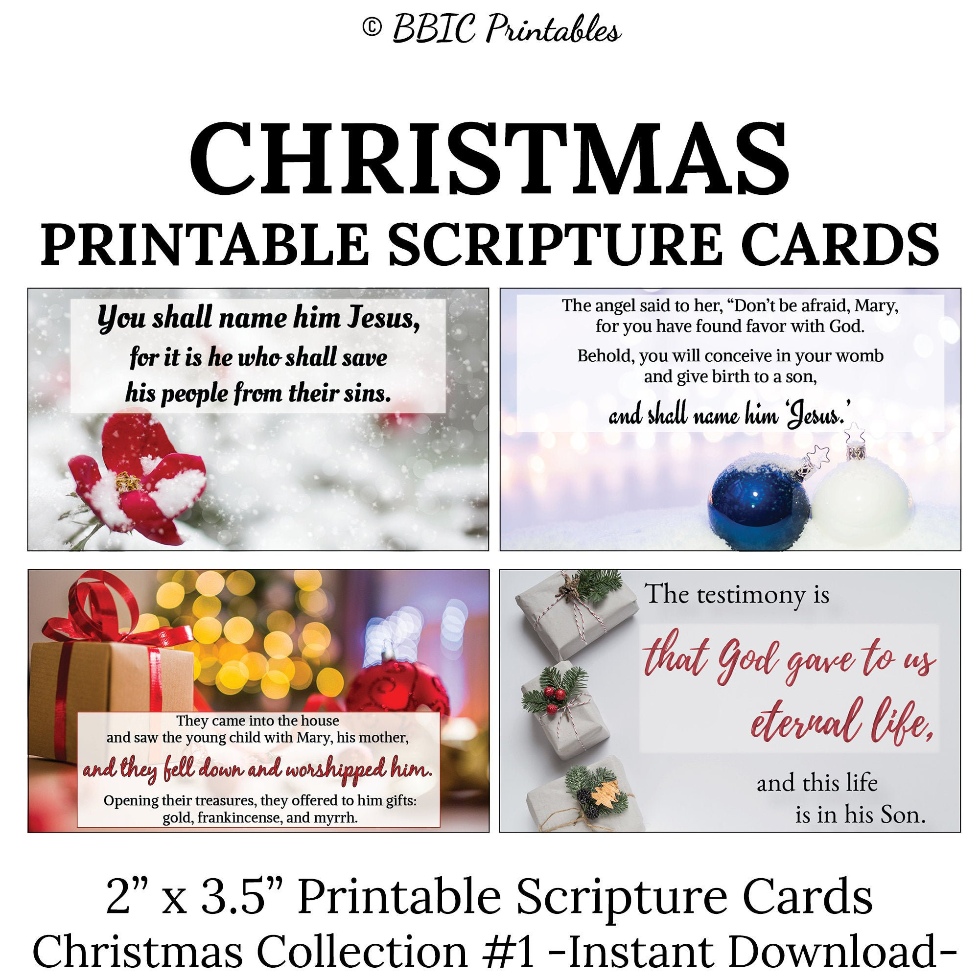 CHRISTMAS Scripture Cards -C1- INSTANT DOWNLOAD, Merry Christmas Bible ...