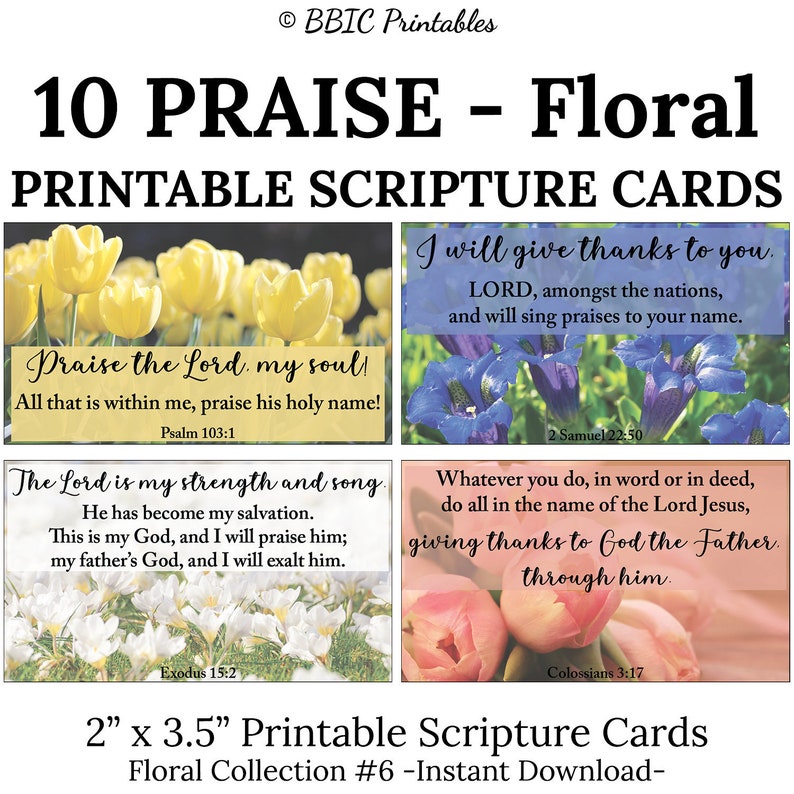 10 Praise Floral Printable Scripture Cards C6 INSTANT DOWNLOAD, Praise ...