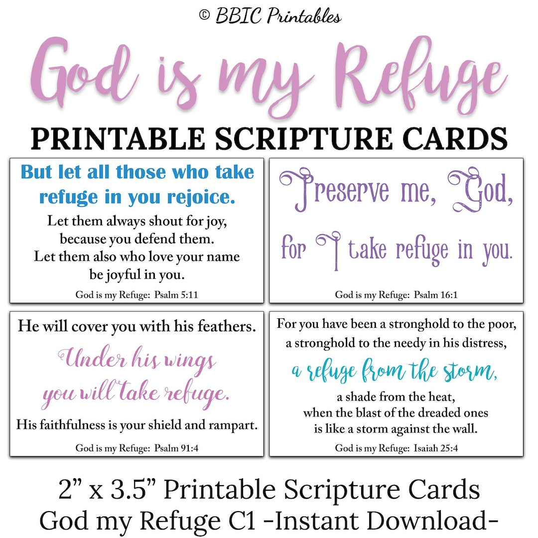 10 God is My Refuge Printable Scripture Cards -C1- INSTANT DOWNLOAD ...