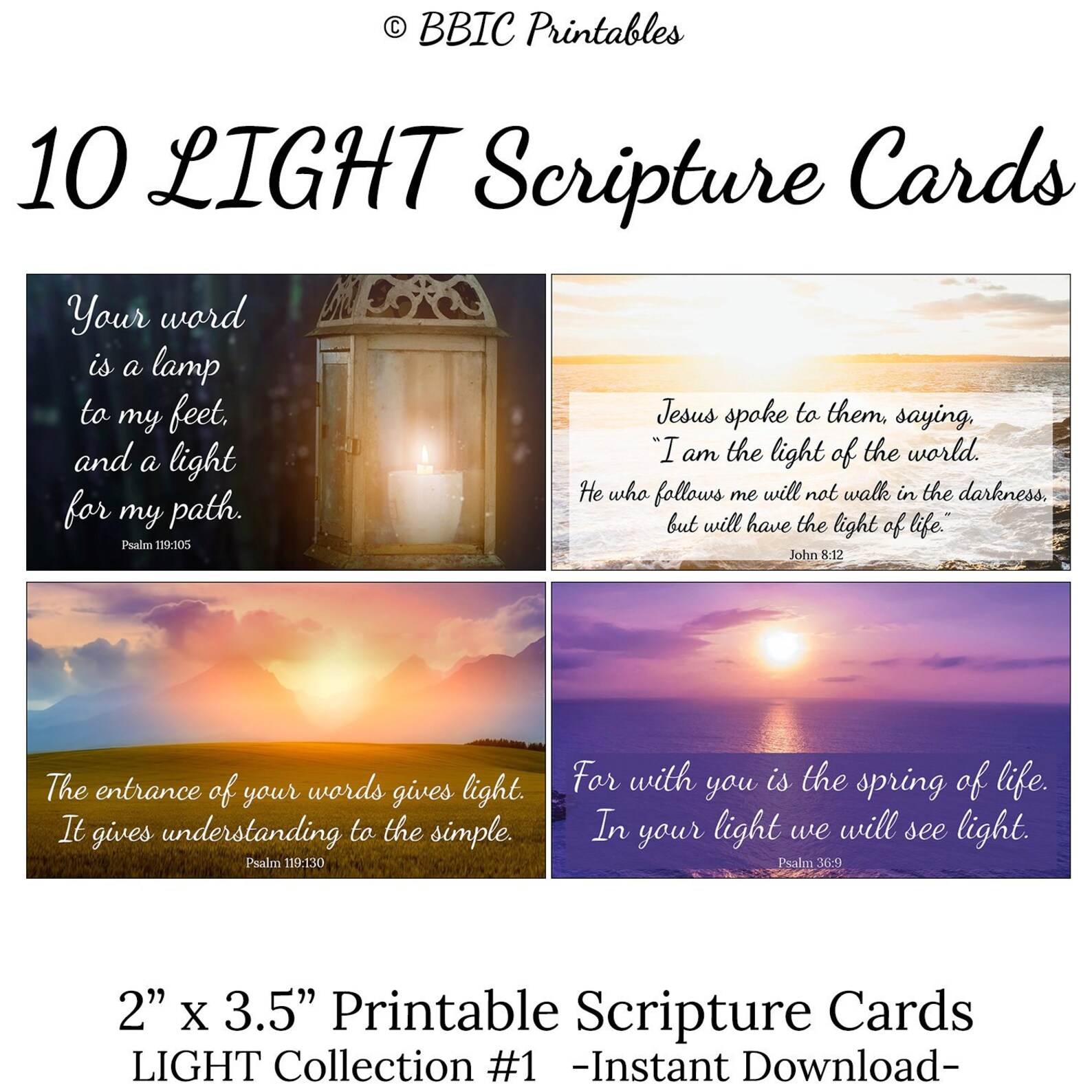 10 Mini LIGHT Printable Scripture Cards -light Collection #1- INSTANT ...
