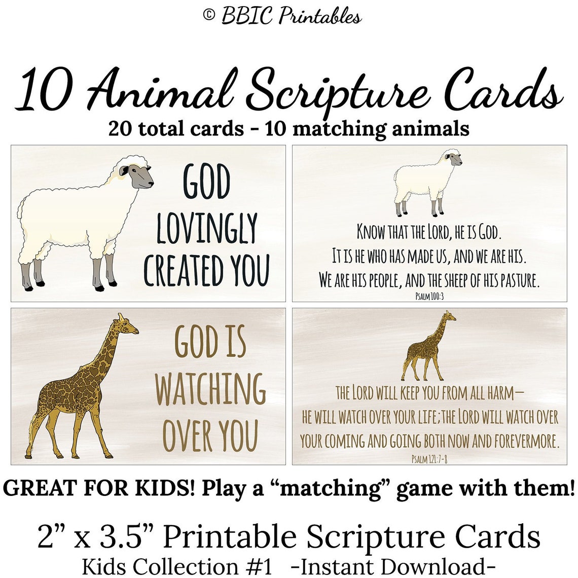 10 Kids Animal Scripture Cards kids Collection 1 INSTANT - Etsy
