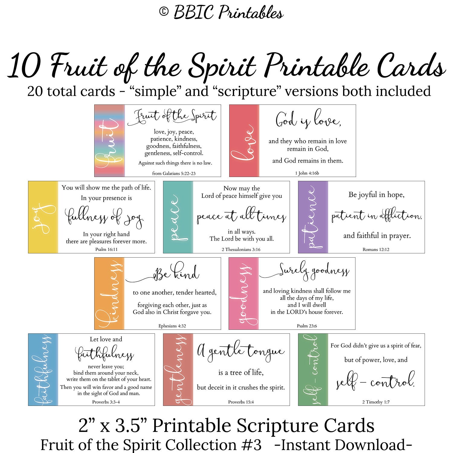 10 Fruit of the Spirit Scripture Cards -galatians 5- Collection #3 ...