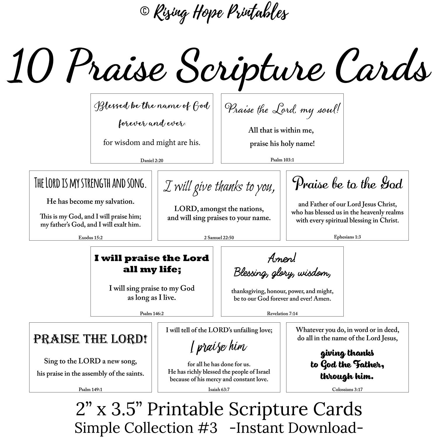 10 Praise Printable Scripture Cards C3 INSTANT DOWNLOAD, Simple Plain ...